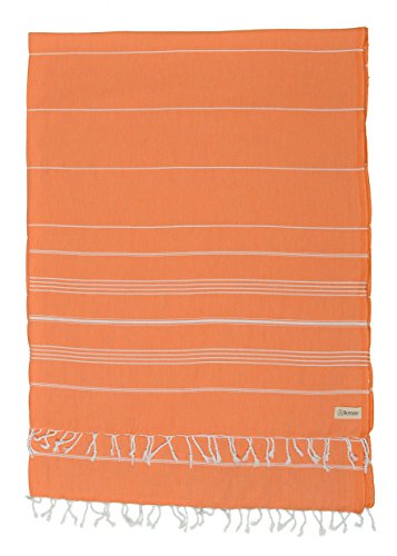 Bersuse 100% Cotton - Anatolia XL Throw Blanket Turkish Towel - 61 x 82 Inches, Orange