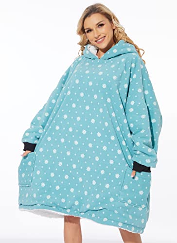 Wearable Blanket Hoodie,Super Soft Warm Oversized Blanket Sweatshirt Flannel Sherpa Blanket with Giant Pocket for Men Women Teens Friends (Blue Snowflake)