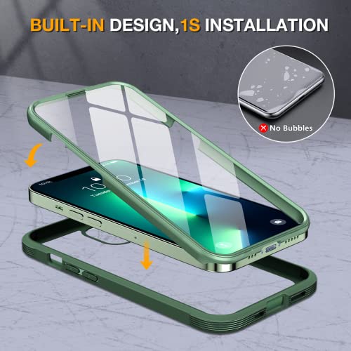 Miracase Glass Case Compatible with iPhone 13 Pro Max Case 6.7 inch, [Glass Screen Protector] Full Body Rubber Bumper Case Cover (Alpine Green)