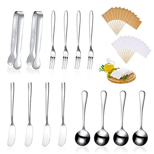Cheese Butter Spreader Knives Set Charcuterie Accessories Stainless Steel Spreader Knives Charcuterie Boards Utensils Mini Serving Tongs Spoons and Forks for Pastry Making (Silver, 14 Pcs)