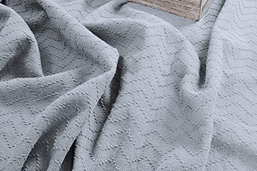 ELVANA HOME BELIZZI 100percent Cotton Bed Blanket, Breathable Thermal Blanket Twin Size, Soft Chevron 60''x90'', Perfect for Layering Any All Season, Light Grey