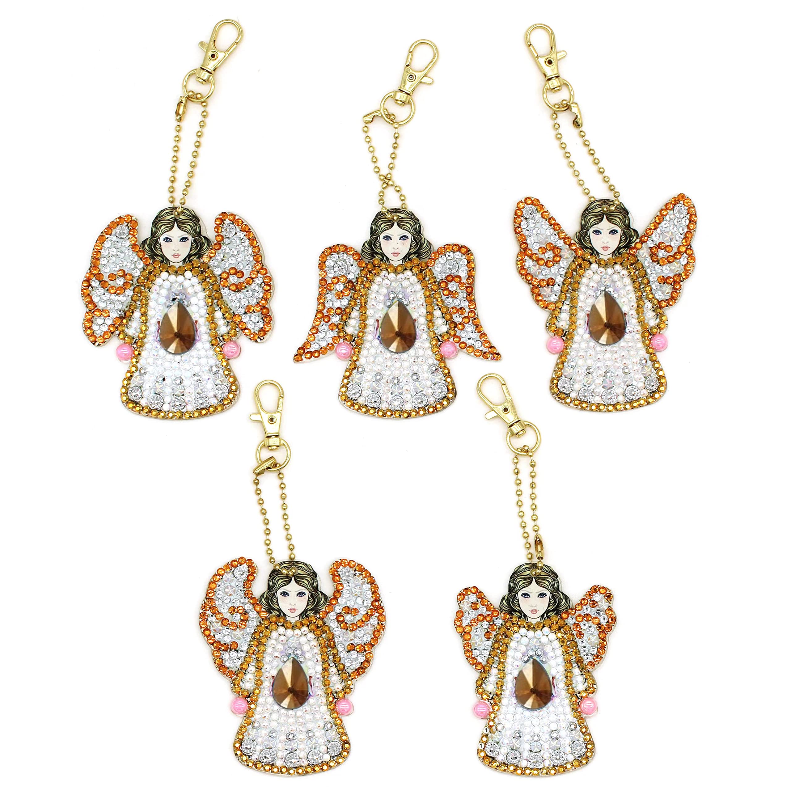 LUSandy 5pcs DIY 5D Angel Diamond Painting Keychain Kits Full Drill Special Shape Crystal Angel Diamond Art Key Chain Key Ring Set for Adults Backpack Purse Handbag Charms