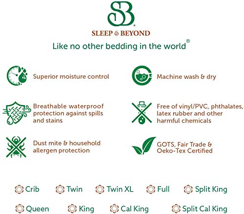Sleep & Beyond Organic Waterproof Mattress Protector Split Cal King 36x84
