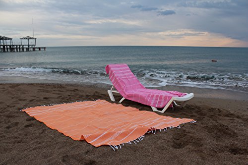 Bersuse 100% Cotton - Anatolia XL Throw Blanket Turkish Towel - 61 x 82 Inches, Orange