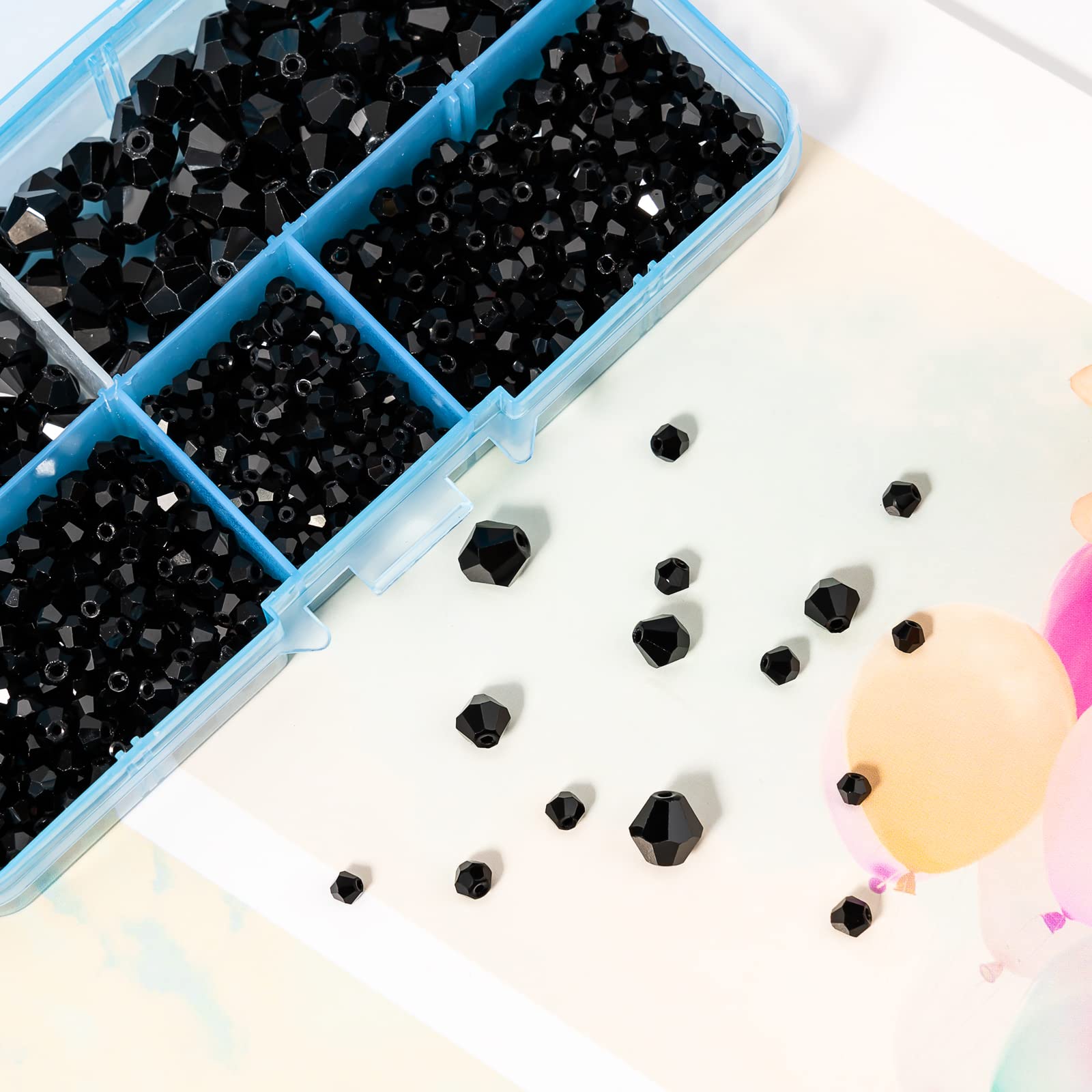 Bicone Crystal Beads for Jewelry Making, Lot 850pcs 3mm 4mm 6mm 8mm Black Faceted Bicone Shaped Glass Beads for DIY Craft Bracelets Necklaces Earrings Suncatcher Beading