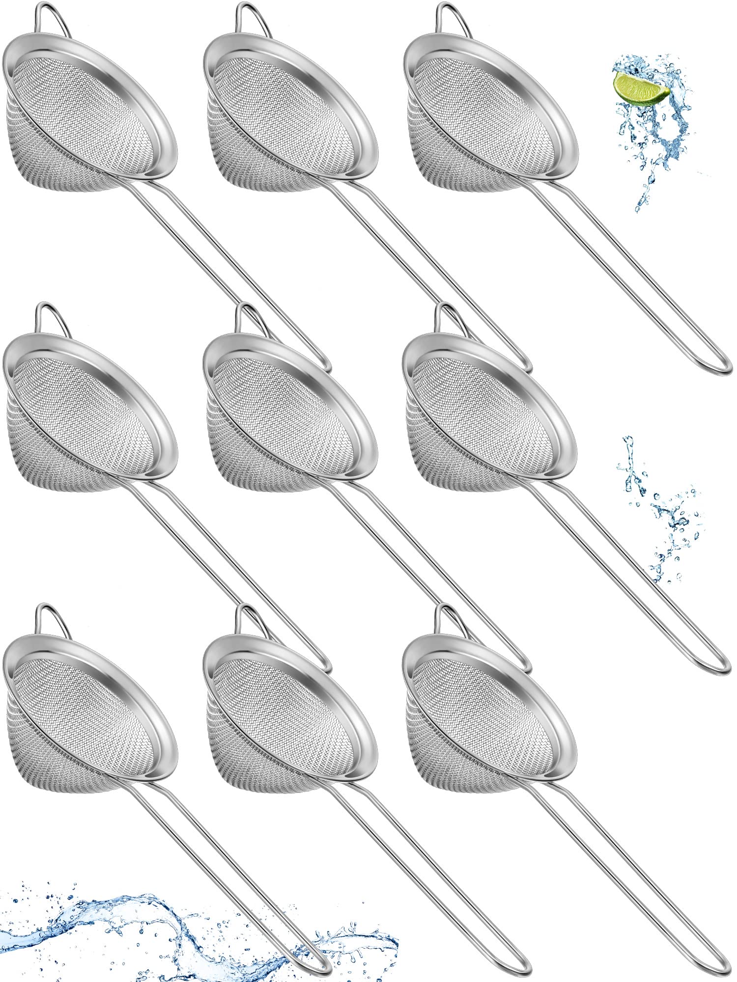 Epakh 9 Packs Stainless Steel Small Strainer, Steel Cone Shaped Cocktail Strainer for Juice, Tea Herbs, Coffee Drinks, Long Handle Coffee Food, 3.2 Inches Silver