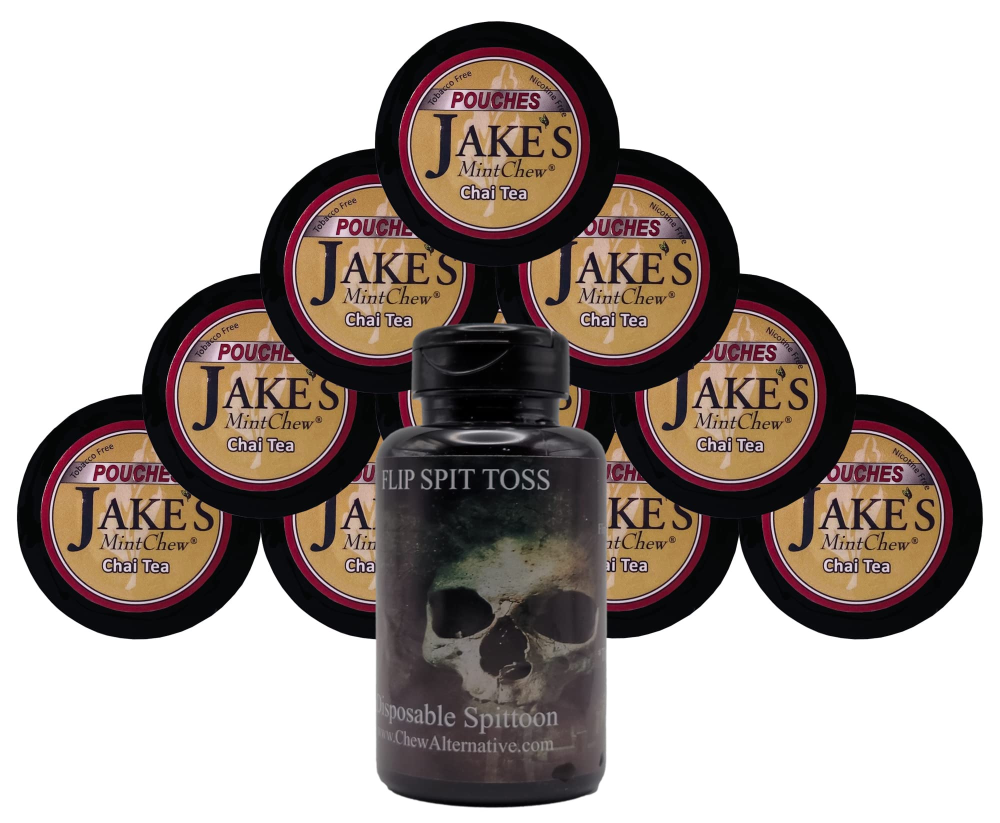 DC Crafts Nation Mud Bud Spittoon Skull Grave with 10 Cans Jake's Mint Chew Chai Tea Pouches
