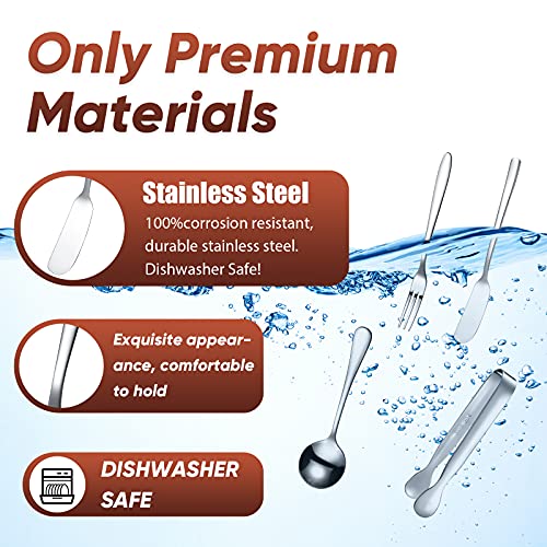 Cheese Butter Spreader Knives Set Charcuterie Accessories Stainless Steel Spreader Knives Charcuterie Boards Utensils Mini Serving Tongs Spoons and Forks for Pastry Making (Silver, 14 Pcs)