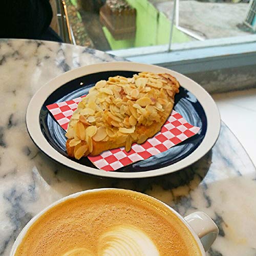 Hslife 100 Sheets Red and White Checkered Dry Waxed Deli Paper Sheets, Paper Liners for Plastic Food Basket, Wrapping Bread and Sandwiches