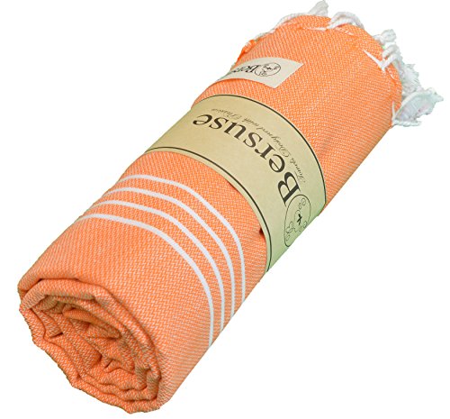 Bersuse 100% Cotton - Anatolia XL Throw Blanket Turkish Towel - 61 x 82 Inches, Orange