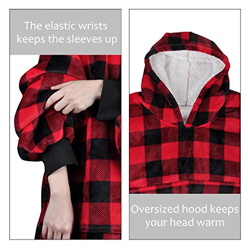 Oversized Blanket Sweatshirt, Super Soft Warm Cozy Wearable Sherpa Hoodie for Adults & Teens, Reversible, Hood & Large Pocket, One Size