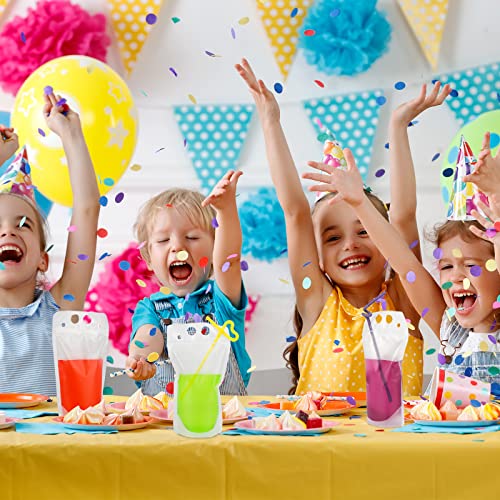 Tomnk 200PCS Drink Pouches for Adults with Straws, Heavy Duty Hand-held Translucent Reclosable Plastic Smoothie Drink Pouches with 200 Straws