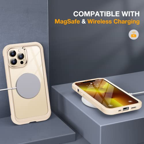 Miracase Glass Case for iPhone 13 Pro Max 6.7 inch, Upgrade Full-Body Clear Bumper Case with Built-in 9H Tempered Glass Screen Protector for iPhone 13 Pro Max, Bean Yellow