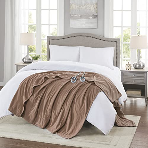 Beautyrest Electric Blanket Luxurious Micro Fleece Ultra Soft Ribbed Textured, Cozy and Snuggly Cover for Cold Weather, Fast Heating, Auto Shut Off, 20 Level Heat Setting Controller, Twin, Brown