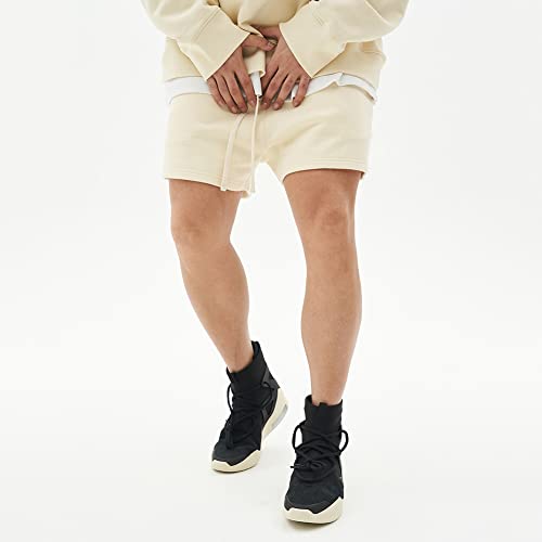 MECH-ENG Mens Cotton Shorts,Athletic Lightweight Shorts,Gym Running Workout Fitted Shorts(Beige Large)