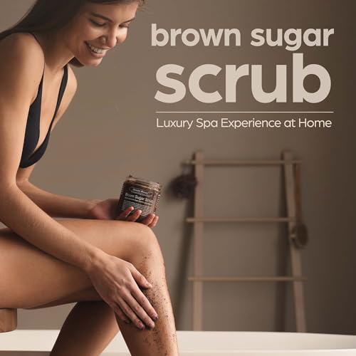 Brown Sugar Body Oil Scrub - Moisturizing Sweet Almond, Grape Seed, Jojoba Seed & Body Oils - Exfoliating Salt Scrub For Body - Win Against Aging, Stretch Marks, Acne & Dead Skin Scars- 10 oz