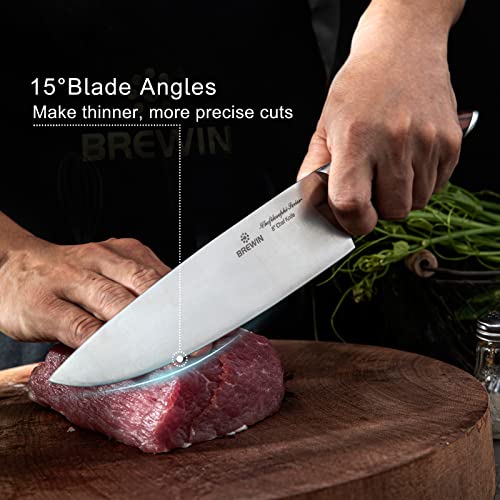 Brewin CHEFILOSOPHI Chef Knife Set 5 PCS with Elegant Red Pakkawood Handle Ergonomic Design,Professional Ultra Sharp Kitchen Knives for Cooking High Carbon Stainless Steel Japanese Chef's Knife