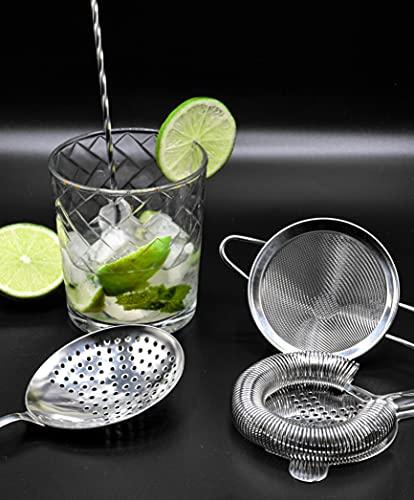 TheBarsentials Cocktail Strainer Set Stainless Steel Bar Tool with Stirring Spoon - Hawthorne Strainer, Julep Strainer, Fine-Mesh Strainer/Sifter