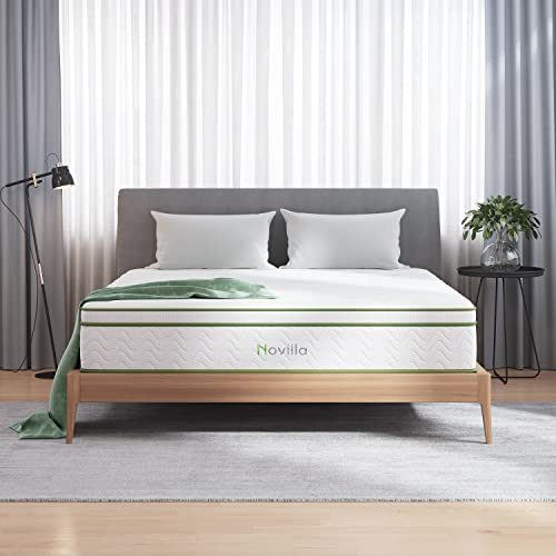 Novilla Queen Mattress, 12 Inch Gel Memory Foam Hybrid Mattress with Pocketed Coil for Pressure Relief & Motion Isolation, Medium Firm Mattress Queen in a Box, Amenity
