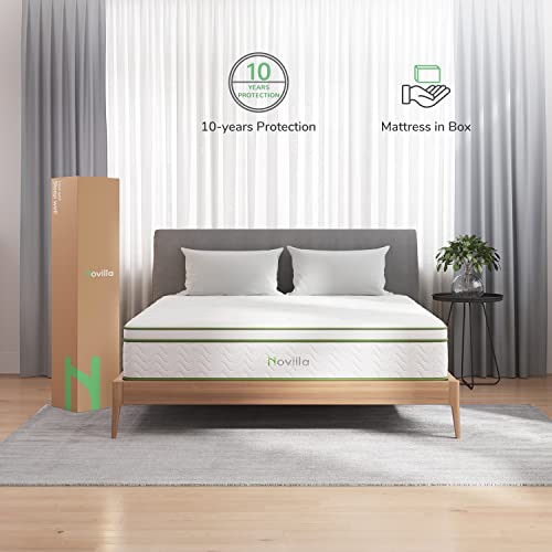 Novilla Queen Mattress, 12 Inch Gel Memory Foam Hybrid Mattress with Pocketed Coil for Pressure Relief & Motion Isolation, Medium Firm Mattress Queen in a Box, Amenity