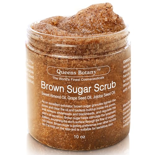 Brown Sugar Body Oil Scrub - Moisturizing Sweet Almond, Grape Seed, Jojoba Seed & Body Oils - Exfoliating Salt Scrub For Body - Win Against Aging, Stretch Marks, Acne & Dead Skin Scars- 10 oz