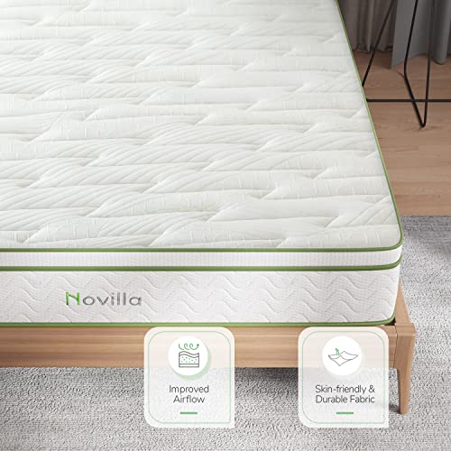 Novilla Queen Mattress, 12 Inch Gel Memory Foam Hybrid Mattress with Pocketed Coil for Pressure Relief & Motion Isolation, Medium Firm Mattress Queen in a Box, Amenity