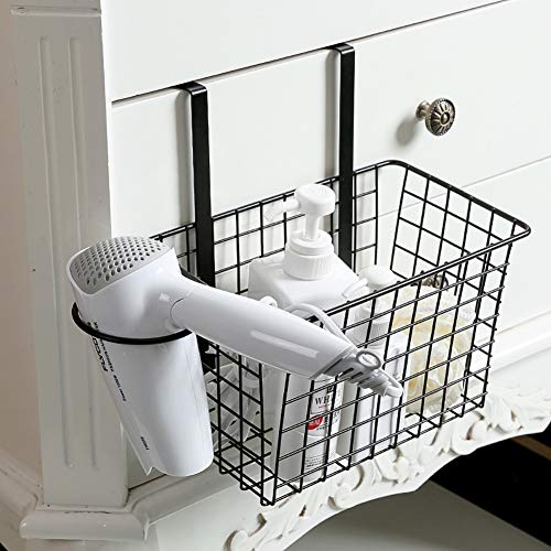 Bathroom Hair Dryer Holder, Kitchen Wall Mount Towel Rack Storage Basket Over The Cabinet Door Organizer Holder, Hanging Care Sundries Organization(White)