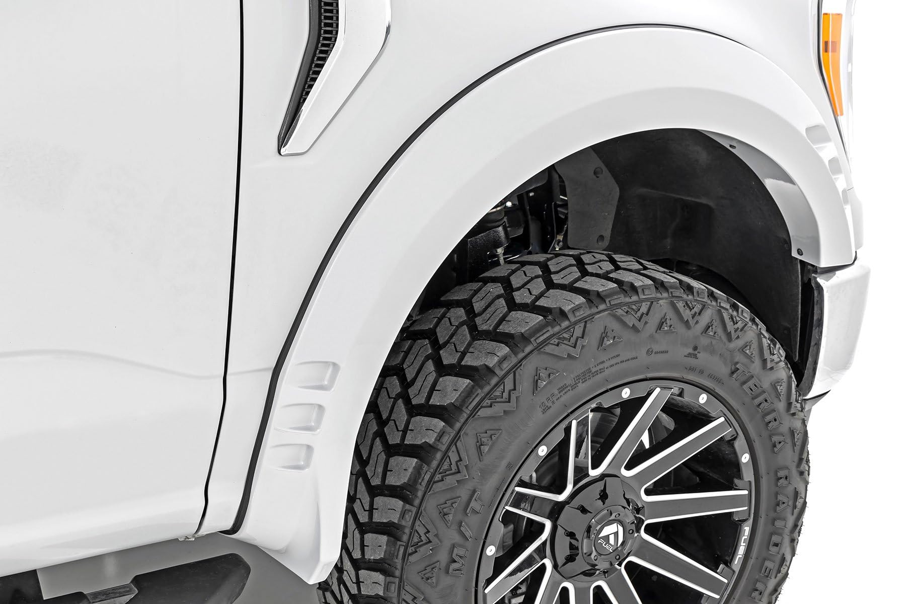Rough Country SF1 Fender Flares for Ford F-150 (2021-2024) - Sharp Off-Road Style, Extra Tire Coverage, UV-Resistant ABS, Easy Bolt-On, Flat Black (Set of 4)