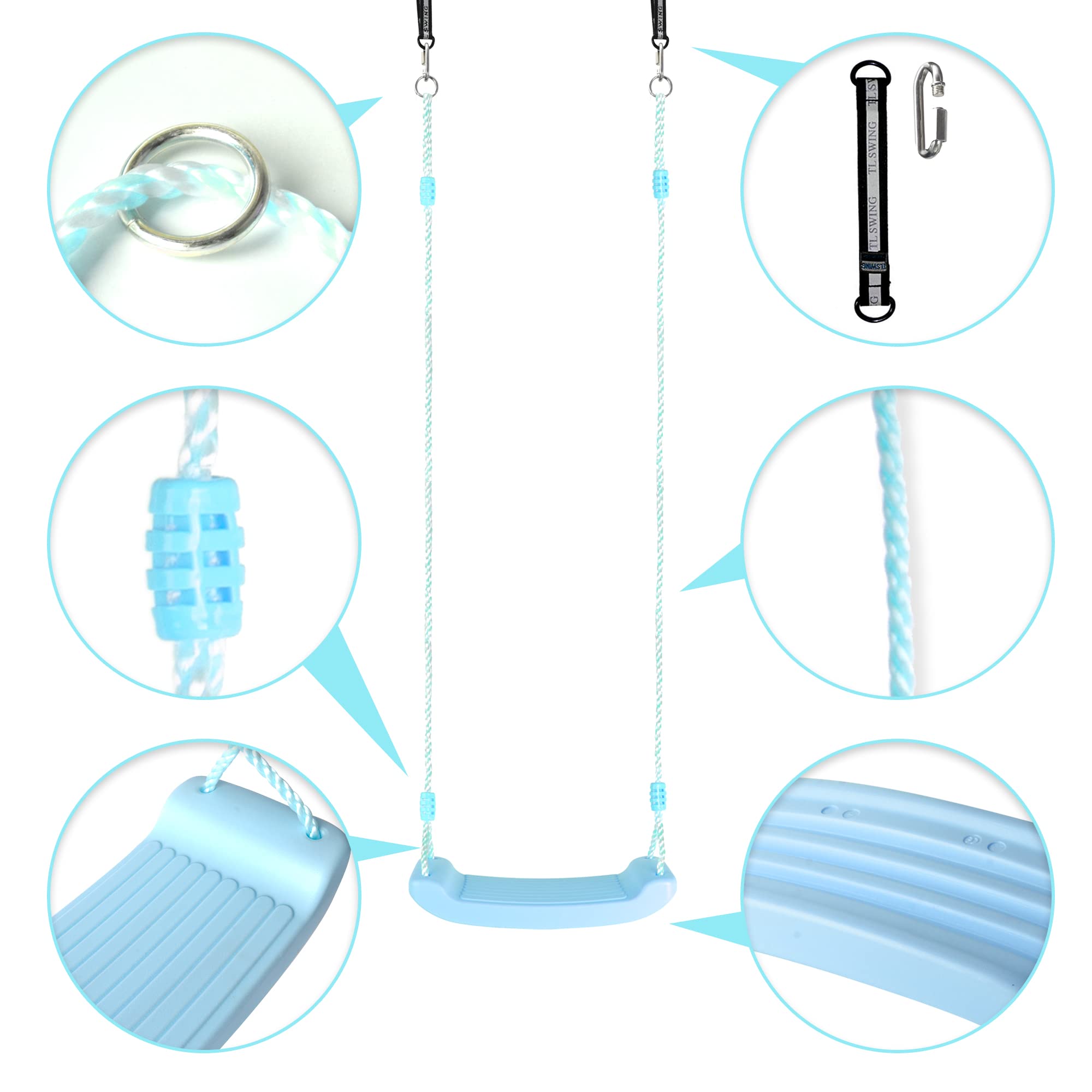 Plastic Swing Seat with Rope, Kids Tree Swings for Swing Set, Great for Backyard,Outdoor,Indoor,Playground,Sky Blue for Boy