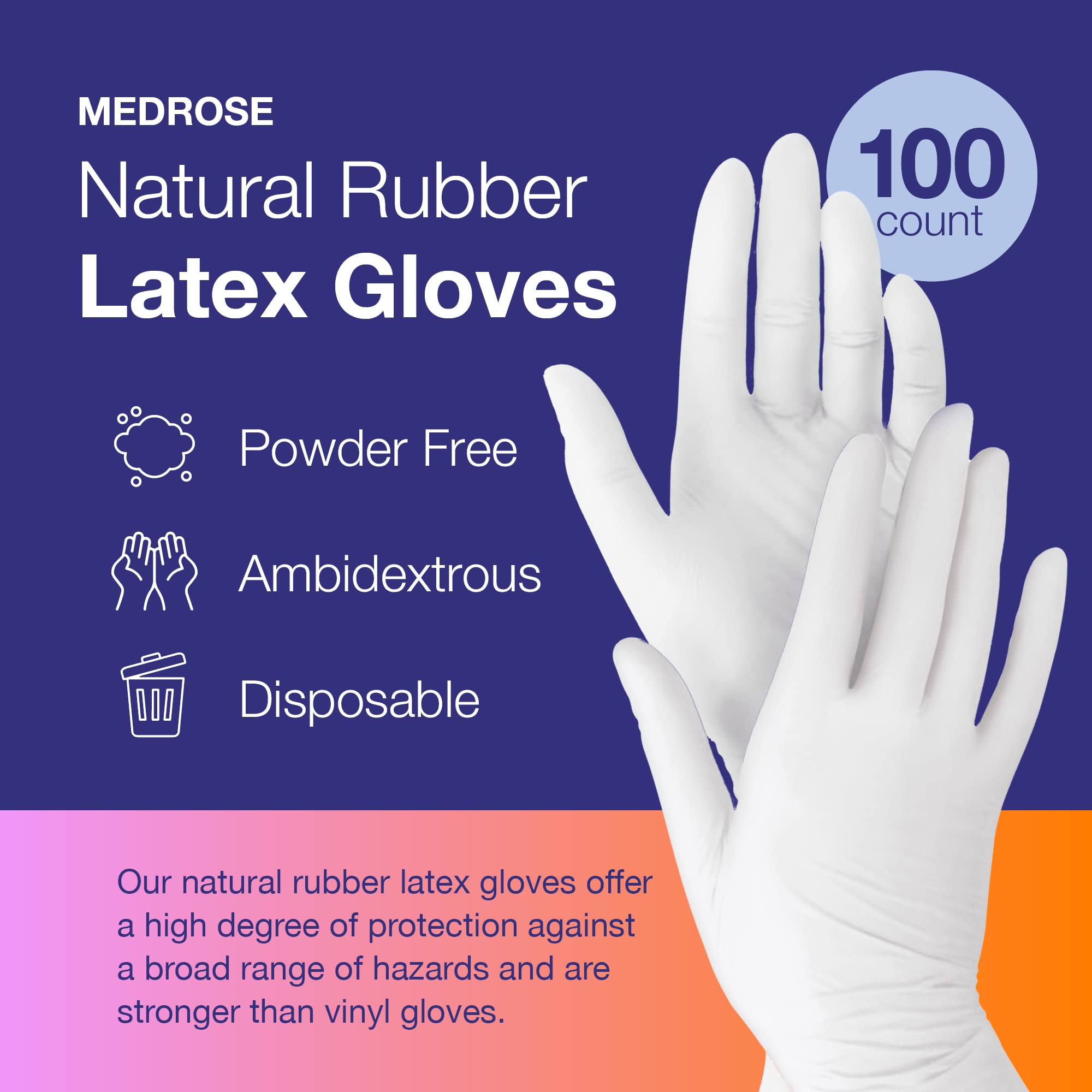 MedRose Small Latex Gloves - 100 Count Rubber Gloves - Disposable Gloves Powder Free, Waterproof, White