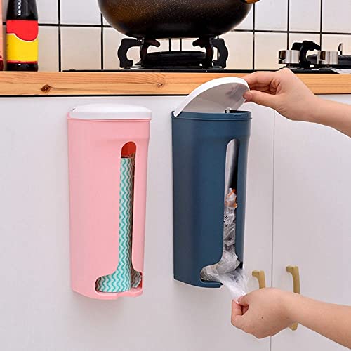 Bag Holder for Plastic Bags, Wall-Mounted Plastic Bag Storage Container, Portable Plastic Cotton Pad Container, Plastic Bag Storage Rack(Blue)