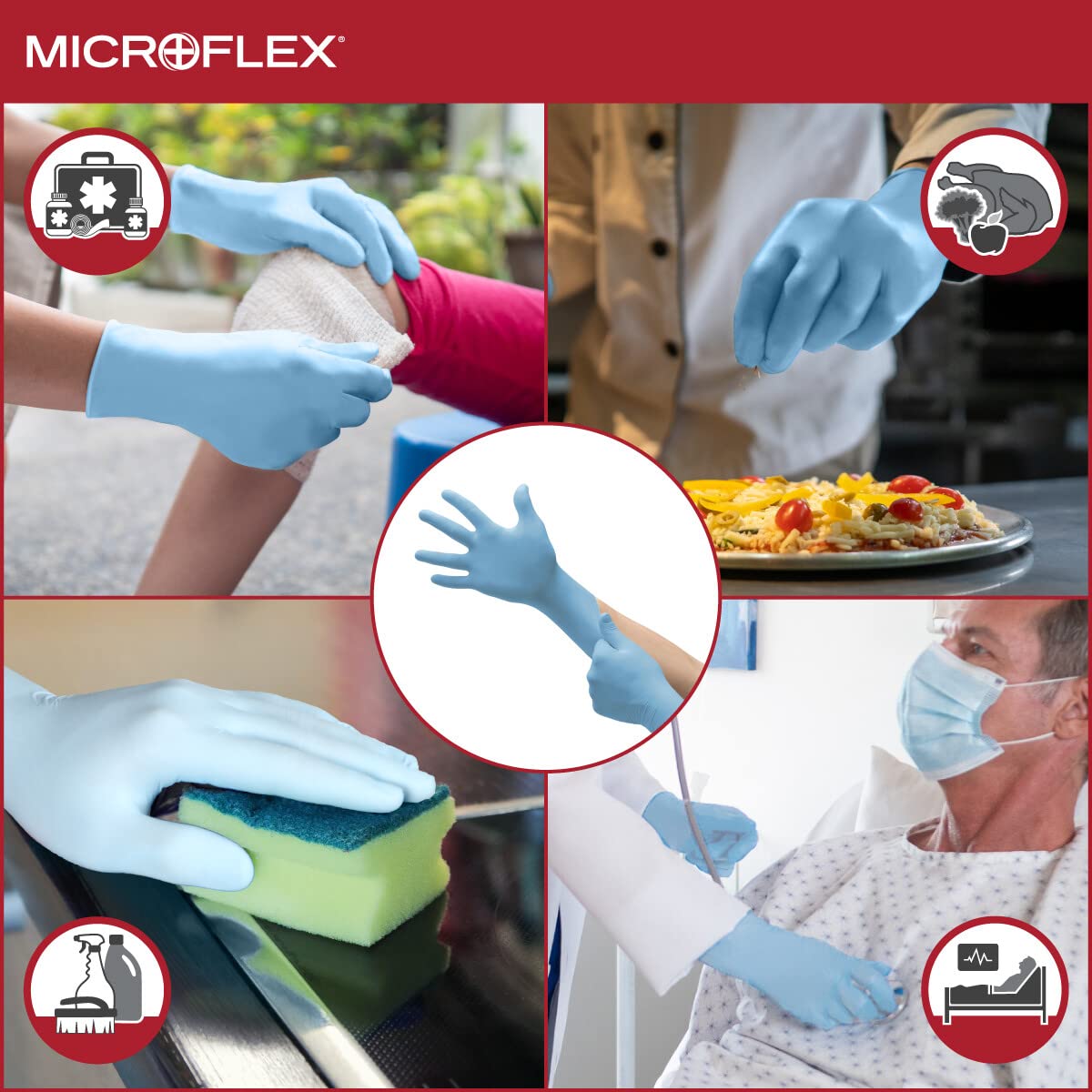 MICROFLEX 10-733 Daily Defense Disposable Rubber Gloves for Cleaning, Food Prep, First Aid - Small, Blue (Case of 1000)