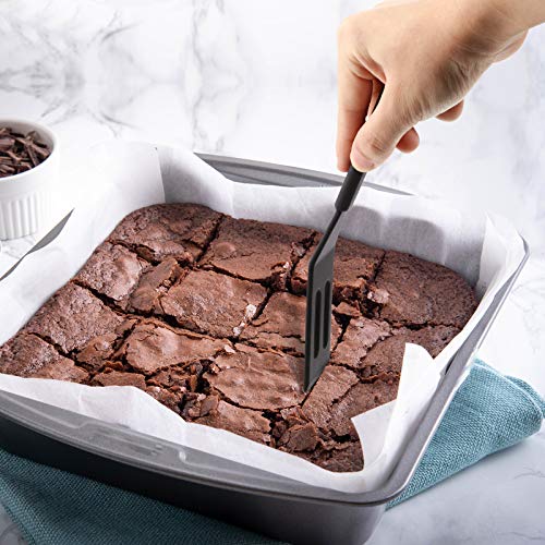 Mini Brownie Serving Spatula Flexible Nonstick Silicone Serve Turner Heat-Resistant Cookie Spatula Slotted Spatula for Flip Egg in Small Frying Pan Cookie Batter Lemon Square (Black, 2)
