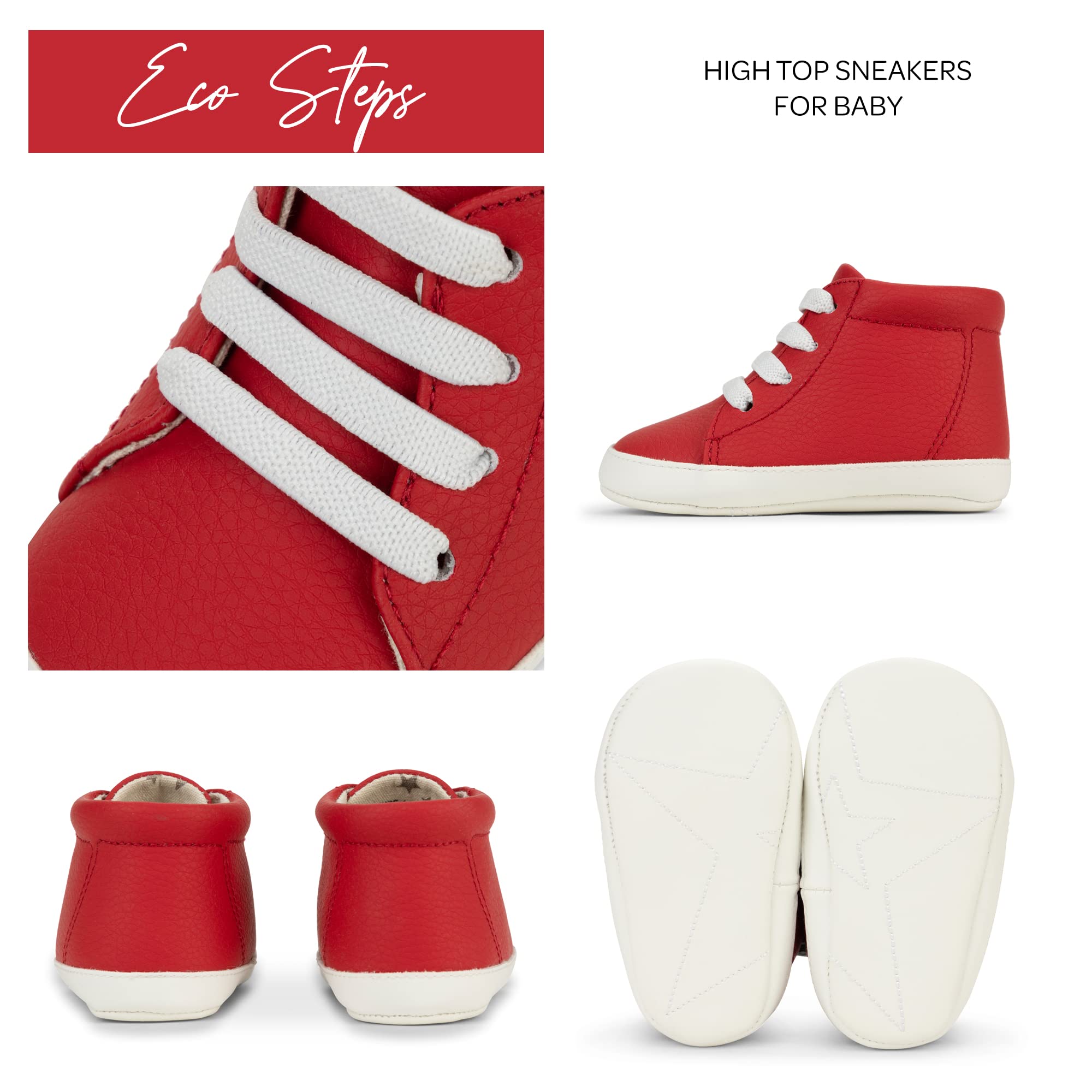 JuJuBe Sneakers for Babies & Infants - Machine Washable Vegan Leather Baby Shoes - Cherry Red - 6-9 Months