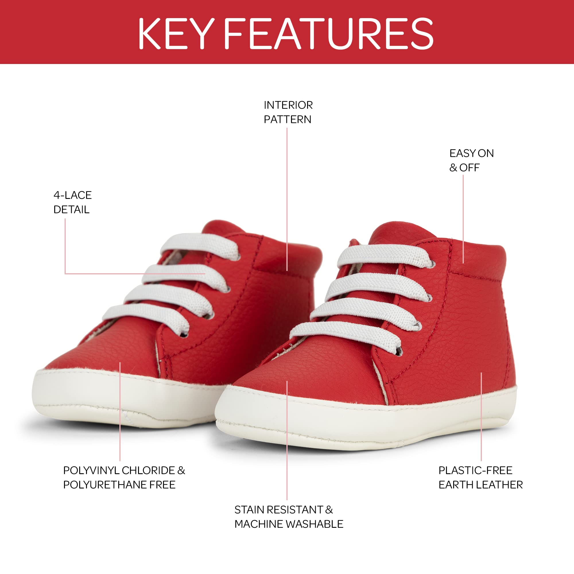 JuJuBe Sneakers for Babies & Infants - Machine Washable Vegan Leather Baby Shoes - Cherry Red - 6-9 Months