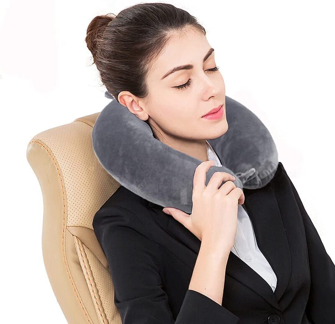 Cozy BoSpin Memory Foam Travel Pillow- Portable Neck Support Pillow on Flights, Car, and at Home, Comfortable Airplane Travel Pillow,Lightweight Quick Pack for Camping (Blue)