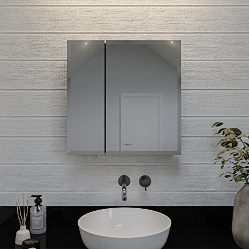 Croydex Oreille Bi-View, Surface Mount, Hang 'n' Lock Easy Installation Medicine Cabinet, 24W x 24H, White Steel