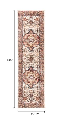 SAFAVIEH Bijar Collection 2' 3" x 12' Ivory/Rust BIJ652A Traditional Oriental Distressed Entryway Living Room Kitchen Runner Rug