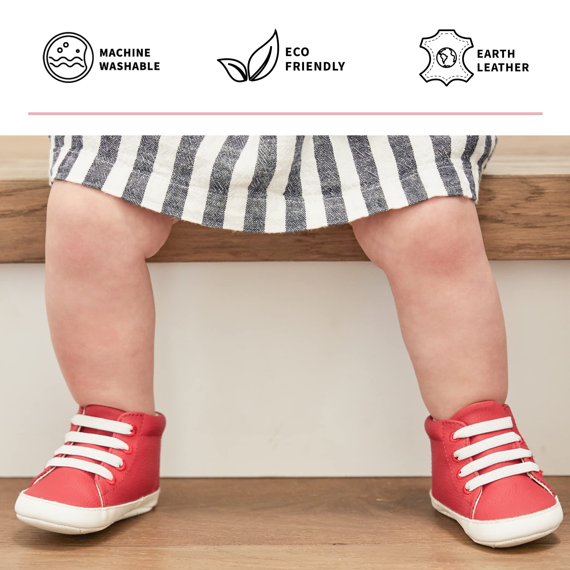 JuJuBe Sneakers for Babies & Infants - Machine Washable Vegan Leather Baby Shoes - Cherry Red - 6-9 Months