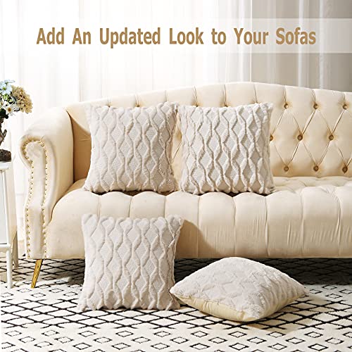 Volcanics Pack of 2 Faux Wool Throw Pillow Covers 22x22 Inches Decorative Farmhouse Velvet Couch Pillow Case Soft Plush Square Boho Cushion Pillowcase, Beige