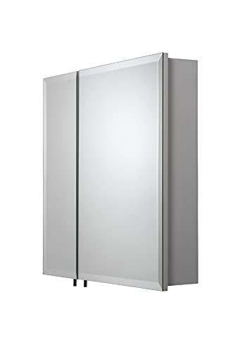 Croydex Oreille Bi-View, Surface Mount, Hang 'n' Lock Easy Installation Medicine Cabinet, 24W x 24H, White Steel