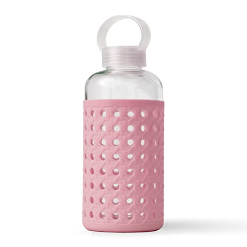 Apana Yoga Glass Water Bottles BPA Free Non Slip Sleeve Leak Proof Lid Reusable 19 Oz and 32 Oz Sports Water Bottle Wide Mouth Lid Portable Hydration Tumbler