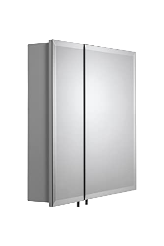 Croydex Oreille Bi-View, Surface Mount, Hang 'n' Lock Easy Installation Medicine Cabinet, 24W x 24H, White Steel