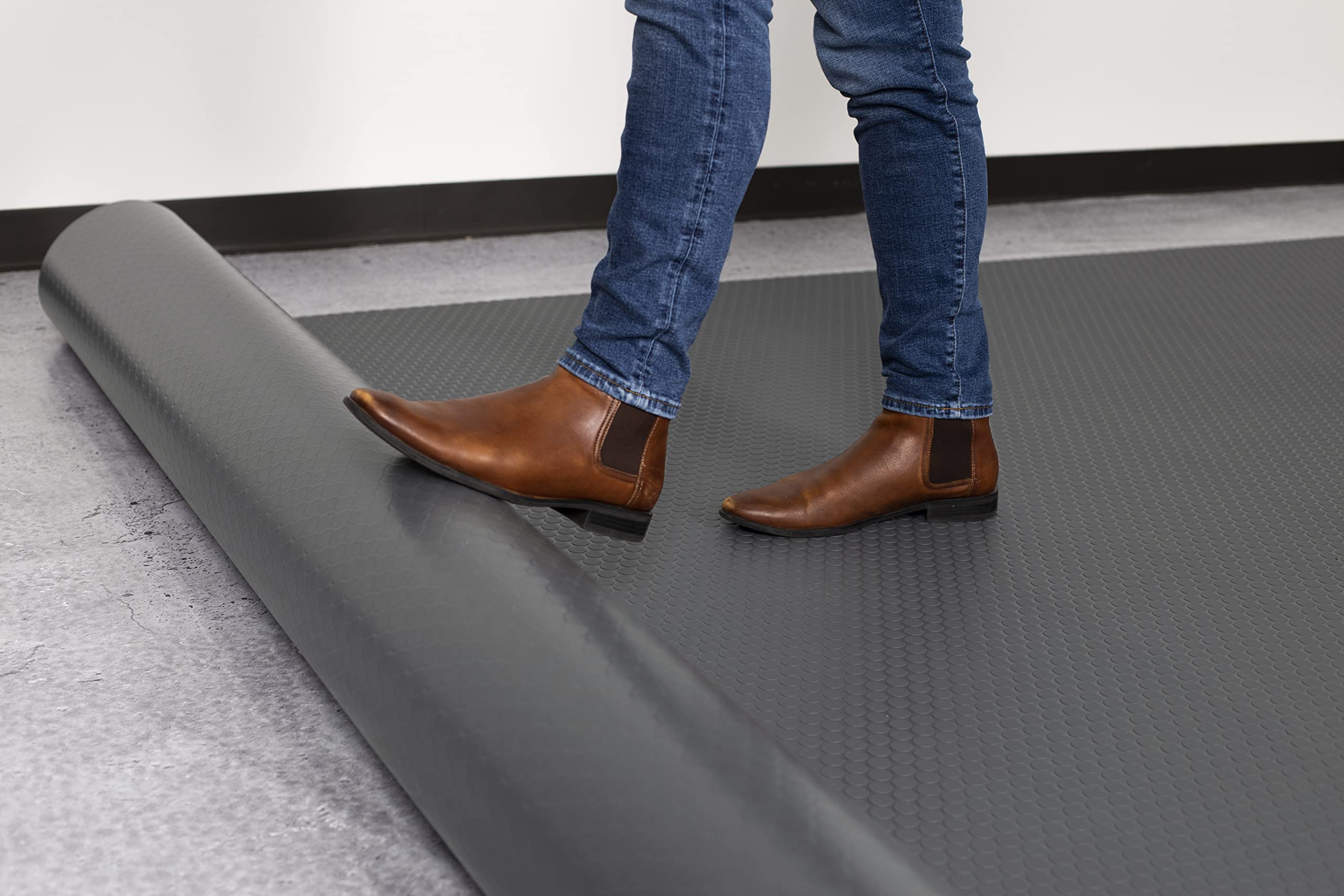 G-Floor Seamless Sheet Vinyl Shed Flooring Cover with Bonded Fibrous Backing - Small Coin Pattern (8' x 8', Slate Grey)