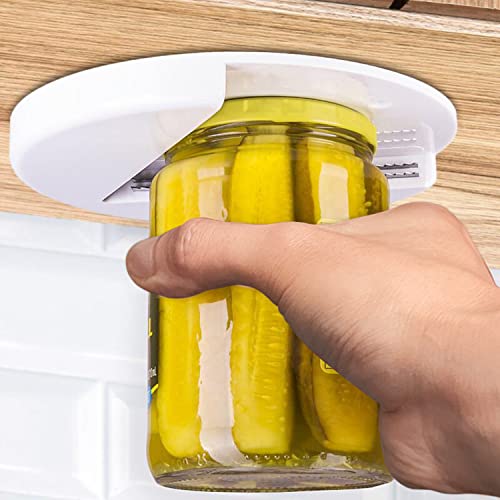 Under Cabinet Jar Opener,Under Cabinet Jar Lid & Bottle Opener/Opens Any Size/Type of Lid Effortlessly,Great for Seniors & Weak ands or Arthritic Hands, 7 Inches（White）…