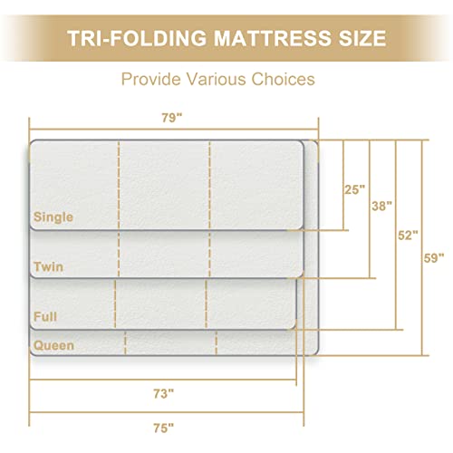 Lazyzizi Folding Mattress, 4 Inch Memory Foam Tri-fold Mattress with Breathable & Washable Bamboo Fiber Fabric Cover, Foldable Floor Mattress Guest Bed for Camping, Road Trip, Single