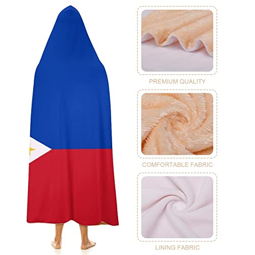 Philippines Flag Hooded Blanket-Wearable Hooded Cape Blanket Shawl for Kids, Adults, Teens