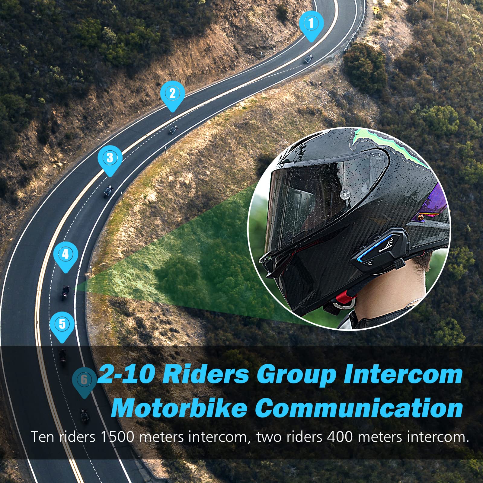 FreedConn Motorcycle Helmet Bluetooth Communication System FX 10 Riders Group Using Universal Pairing Helmet Intercom with Music Sharing IP67 Ultra-Thin Body (FX-Black)