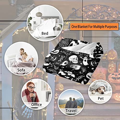 Black Halloween Blanket Witchy Blanket Hallloween Throw Blanket Pumpkin Skull bat Ghost Blanket Hallloween Gifts Soft Fuzzy Fleece Blanket for Sofa Bed Couch Chair Dorm 60"X50"