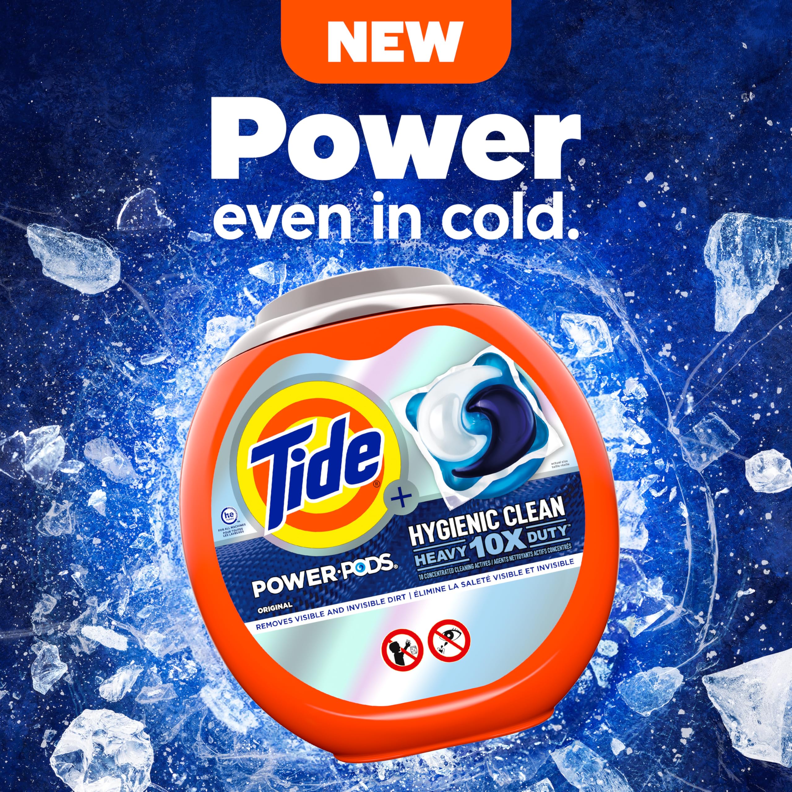 Tide Hygienic Clean Heavy 10x Duty Power PODS Laundry Detergent Pacs Original 63 count For Visible and Invisible Dirt (Pack of 1)